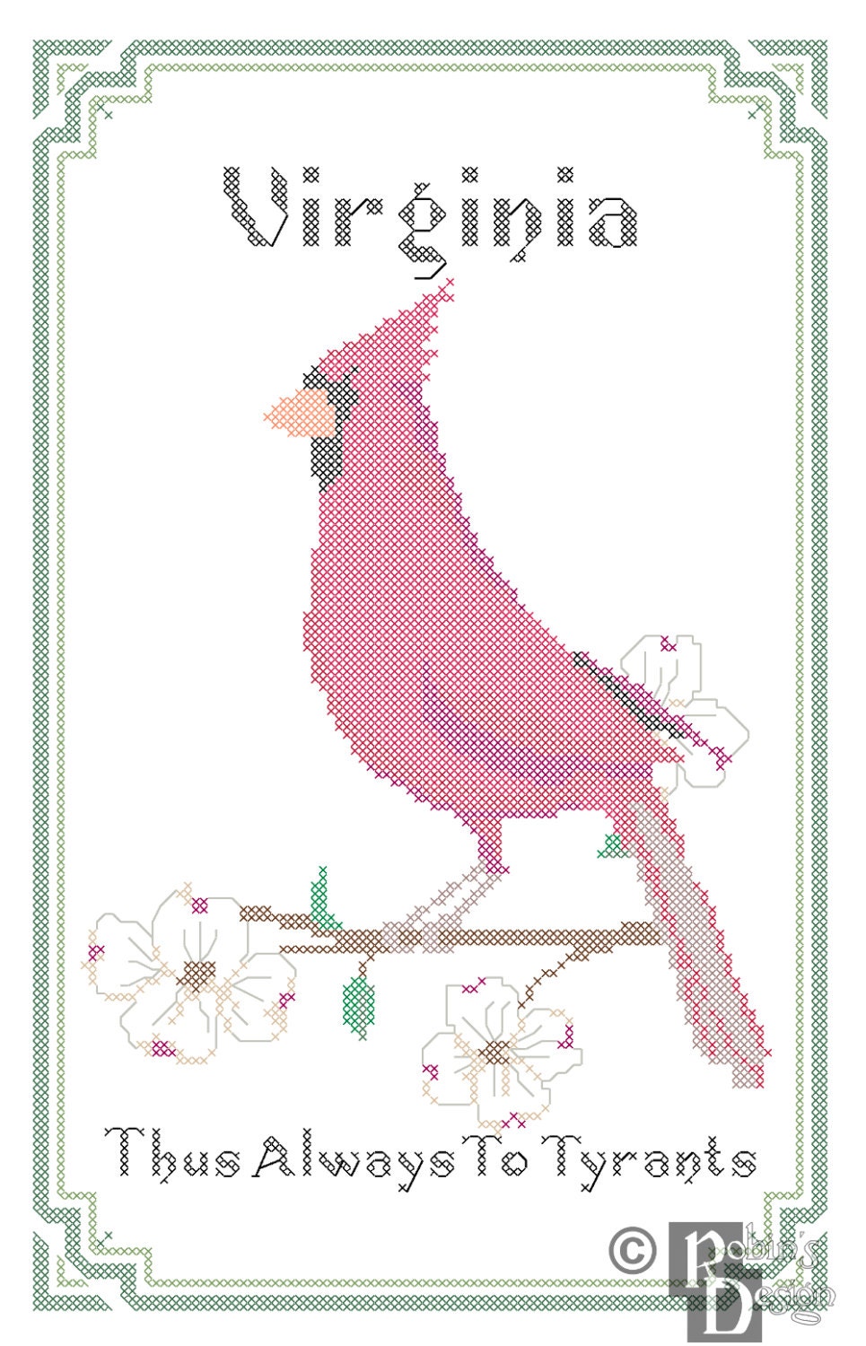 Virginia State Bird, Flower and Motto Cross Stitch Pattern PDF - Etsy