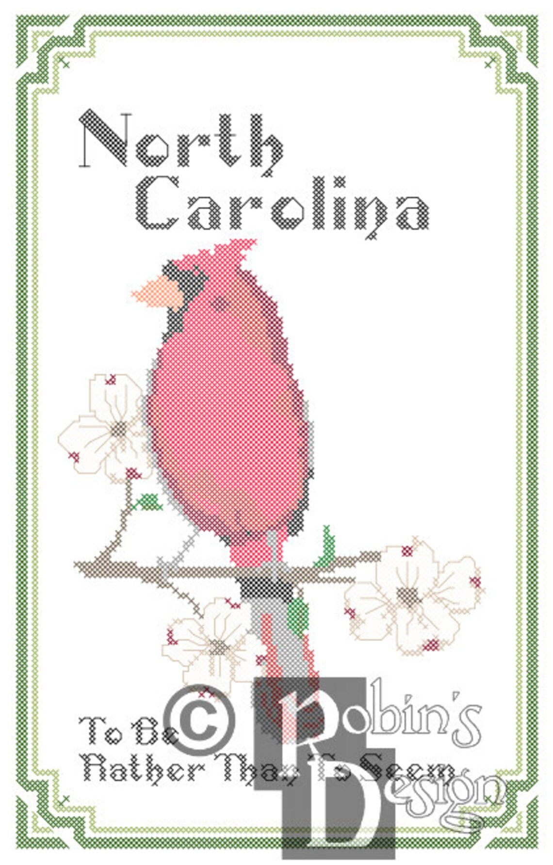 North Carolina State Bird, Flower and Motto Cross Stitch Pattern PDF - Etsy