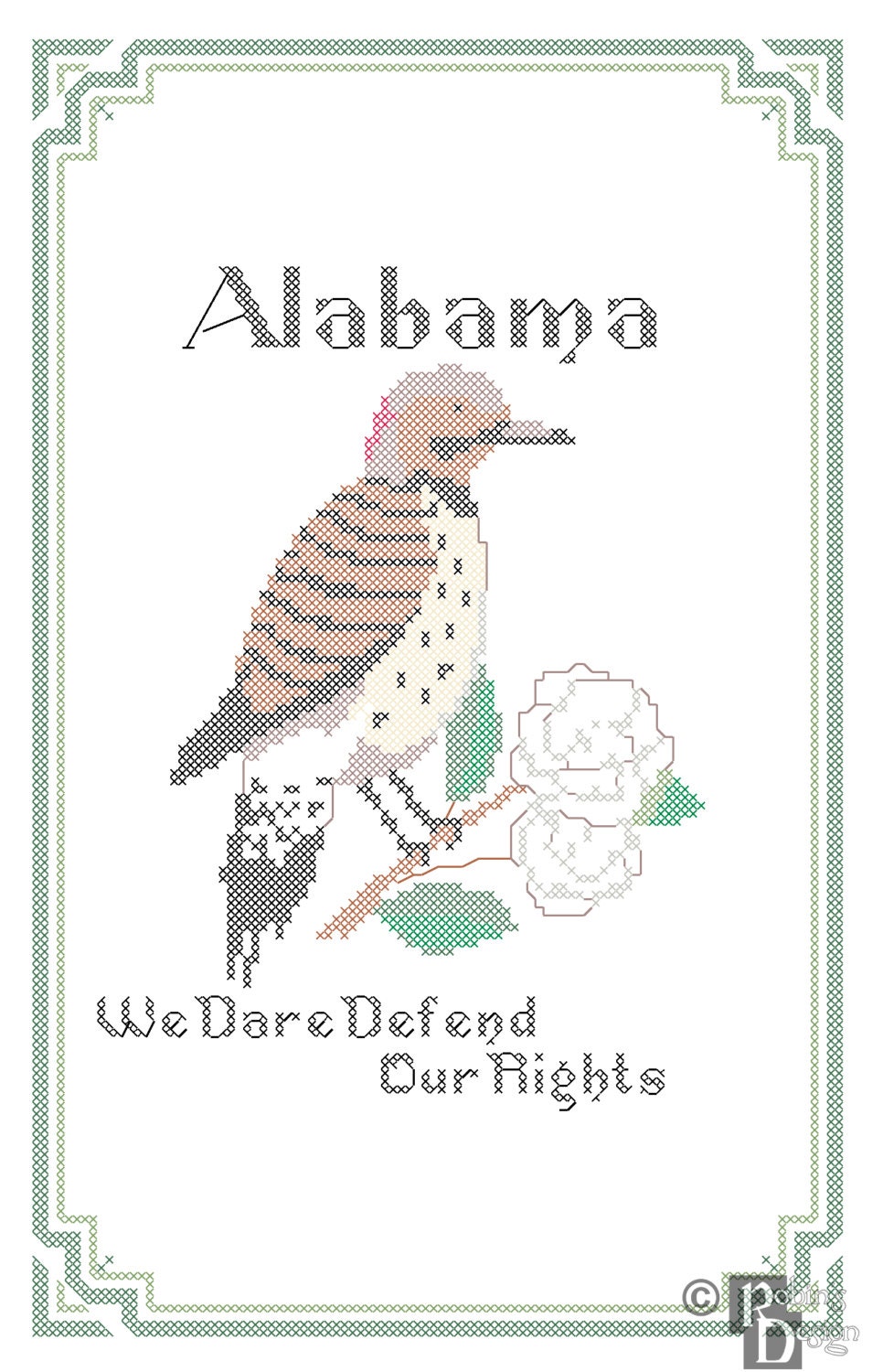 Alabama State Bird, Flower and Motto Cross Stitch Pattern PDF - Etsy