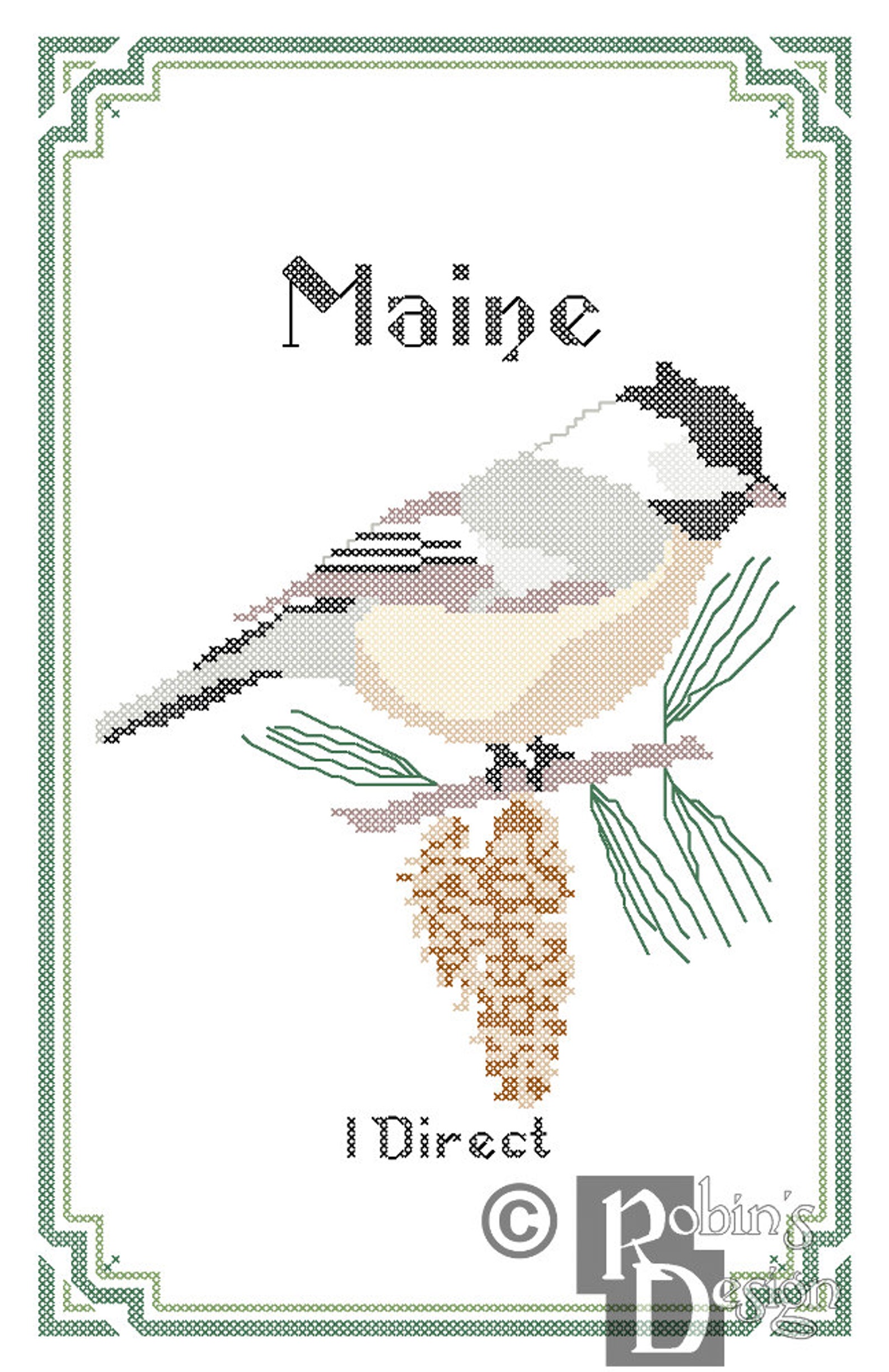 Maine State Bird, Flower and Motto Cross Stitch Pattern PDF - Etsy