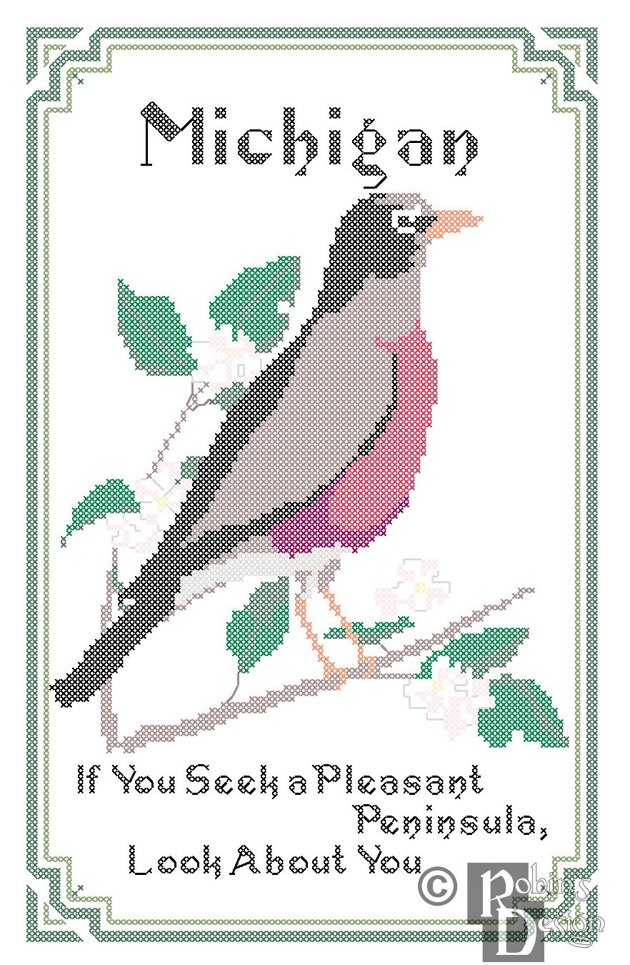 Michigan State Bird, Flower and Motto Cross Stitch Pattern PDF - Etsy