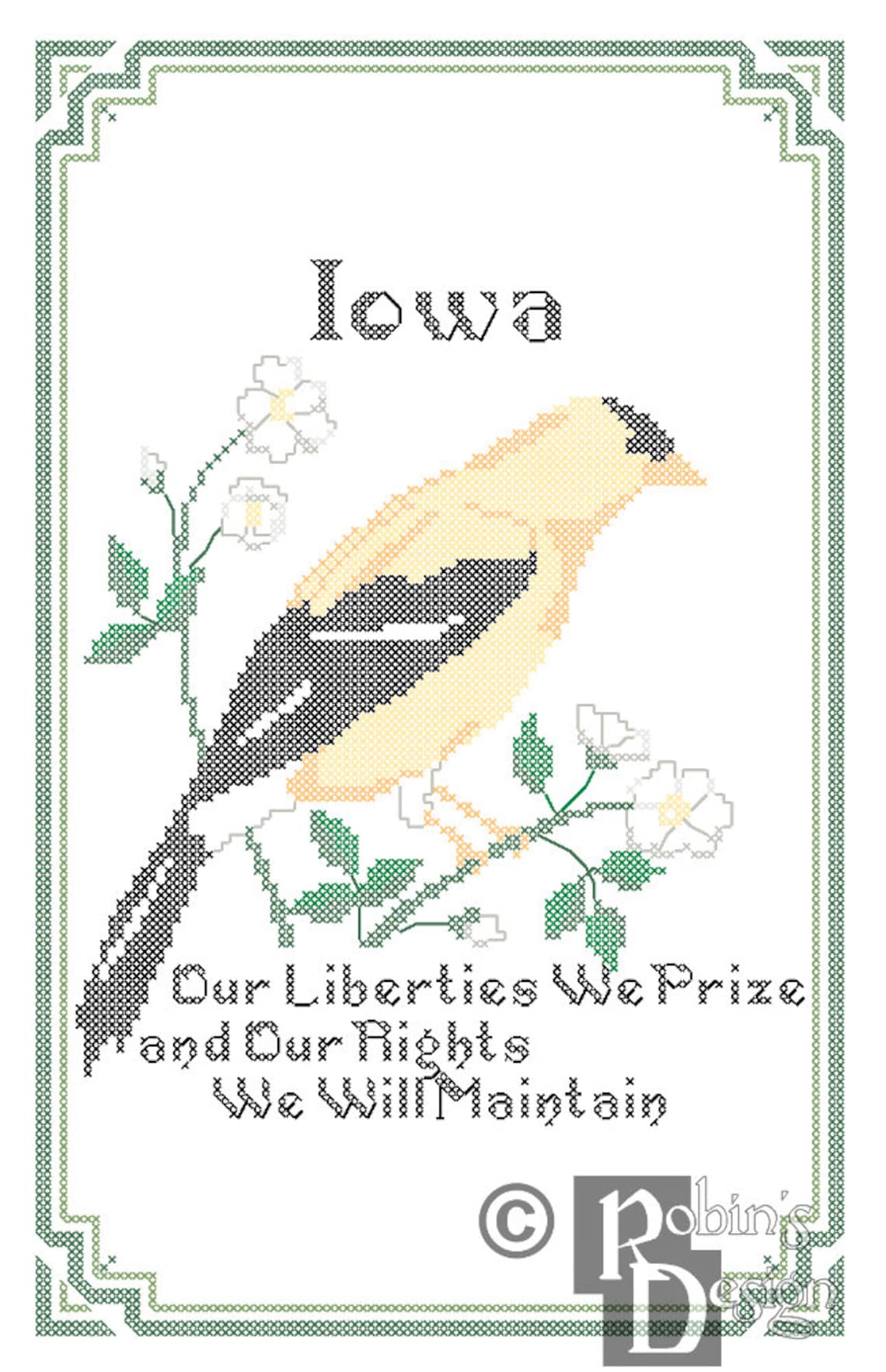 Iowa State Bird, Flower and Motto Cross Stitch Pattern PDF - Etsy