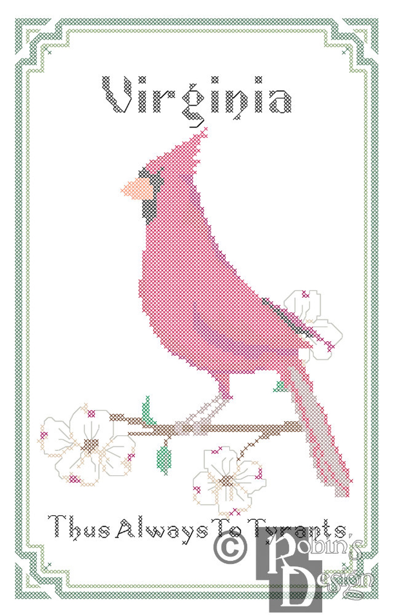 Virginia State Bird, Flower and Motto Cross Stitch Pattern PDF - Etsy