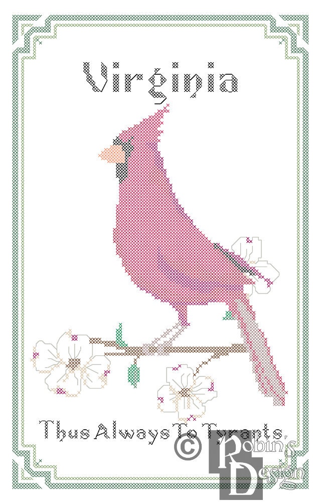 Virginia State Bird, Flower and Motto Cross Stitch Pattern PDF - Etsy