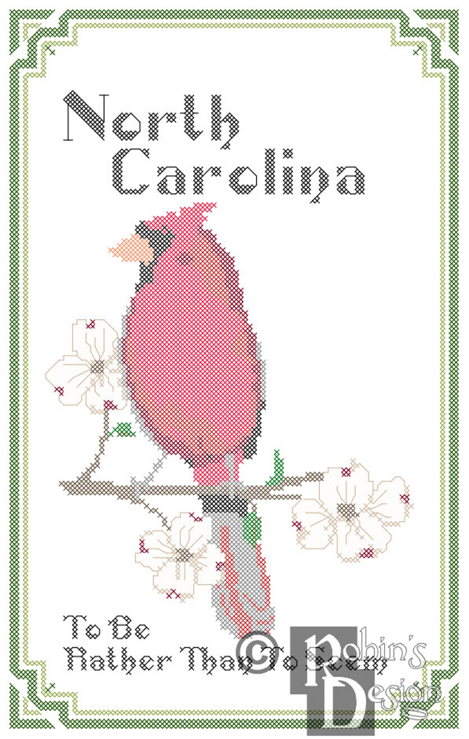 North Carolina State Bird, Flower and Motto Cross Stitch Pattern PDF - Etsy