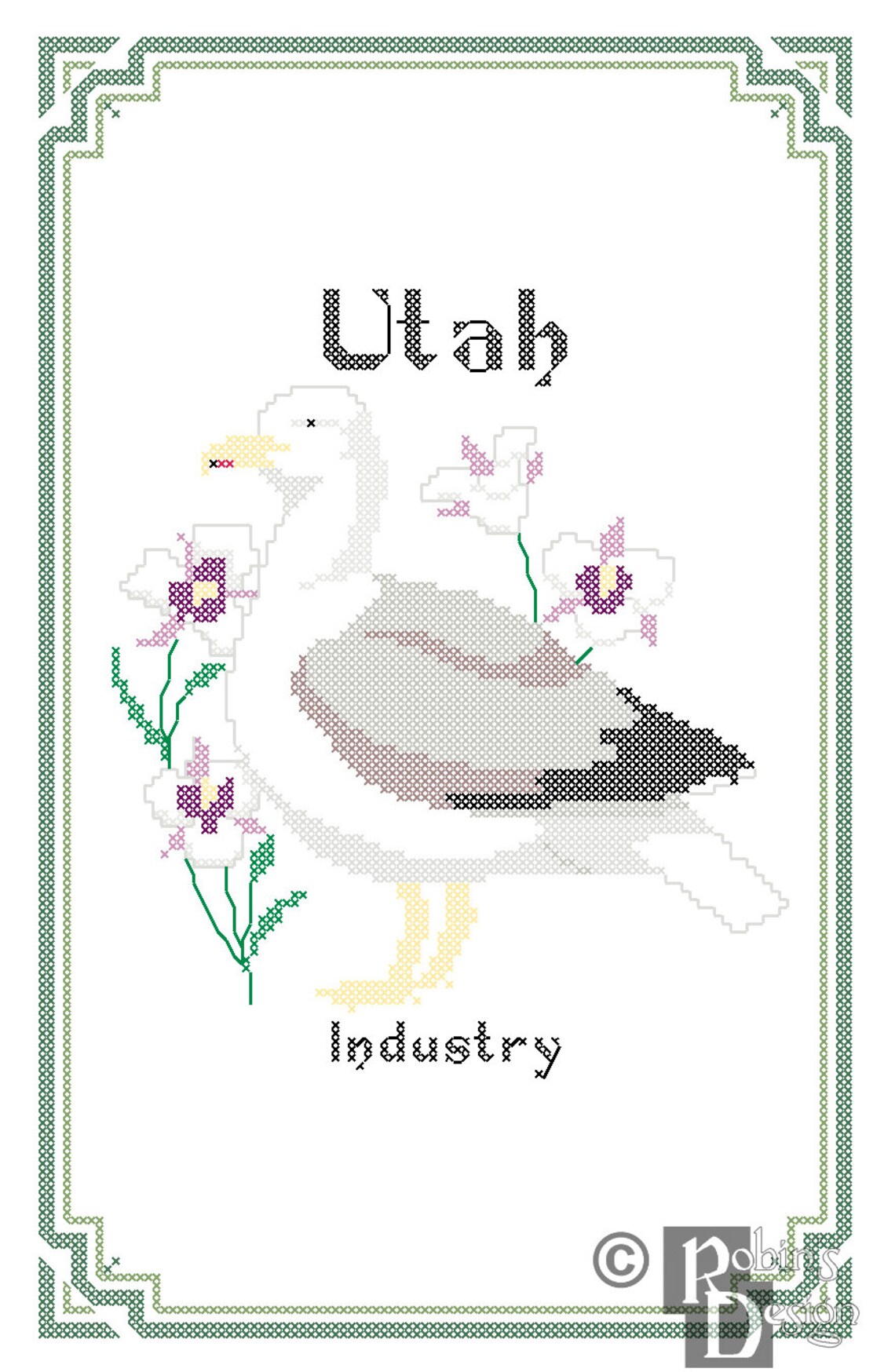 Utah State Bird, Flower and Motto Cross Stitch Pattern PDF - Etsy