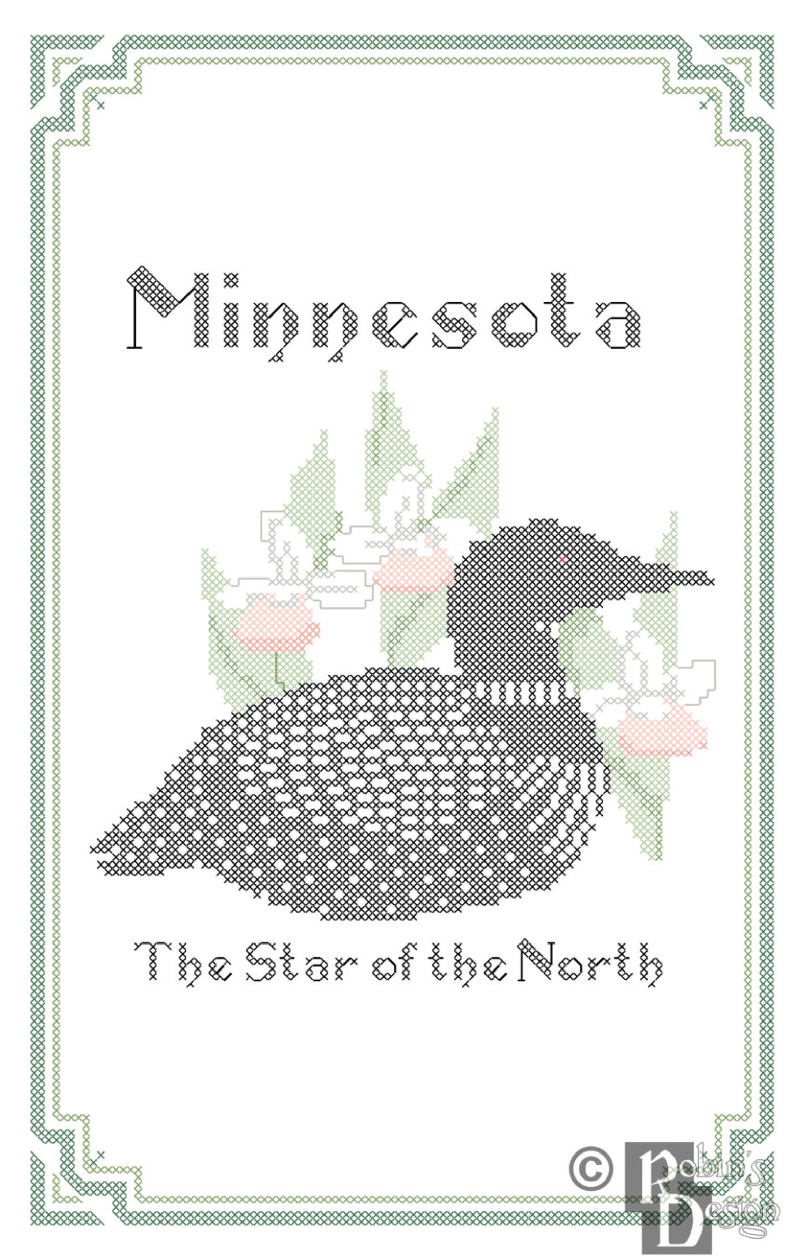 Minnesota State Bird, Flower and Motto Cross Stitch Pattern PDF - Etsy UK