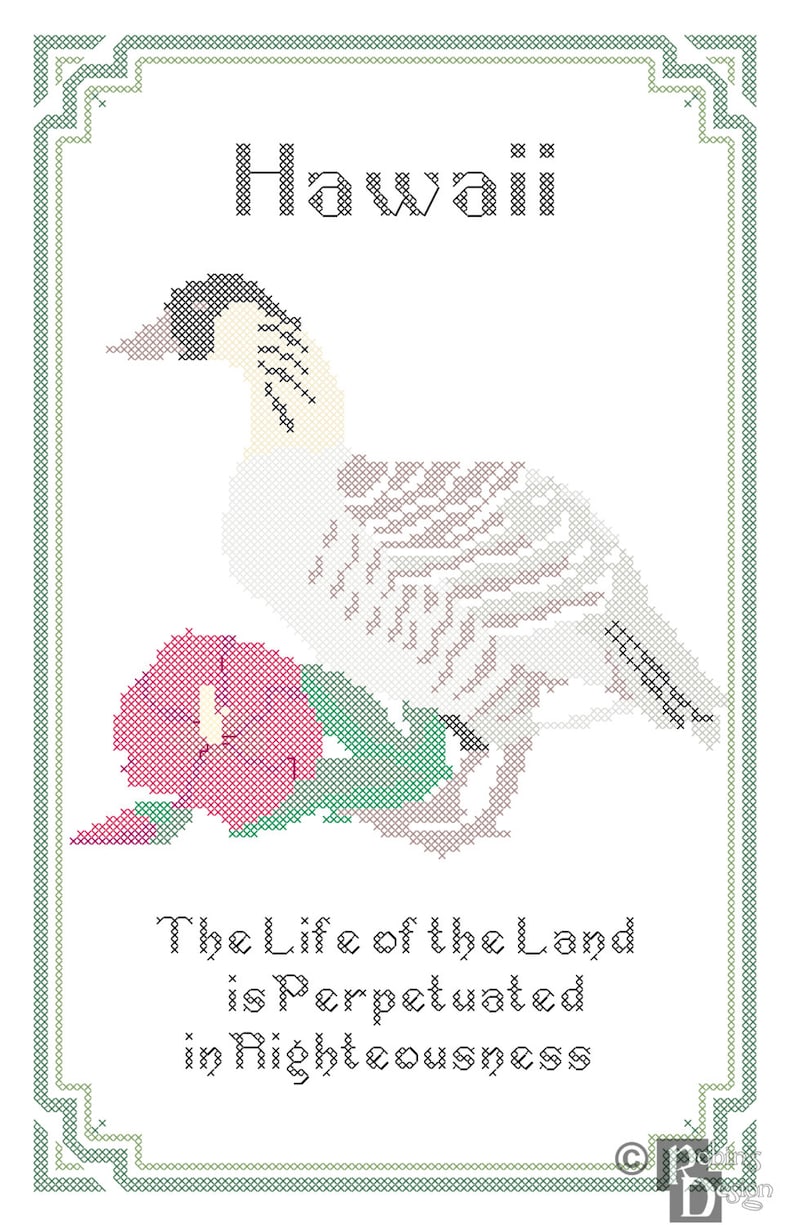 Hawaii State Bird, Flower and Motto Cross Stitch Pattern PDF - Etsy