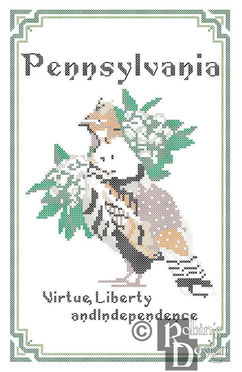 Pennsylvania State Bird, Flower and Motto Cross Stitch Pattern PDF - Etsy