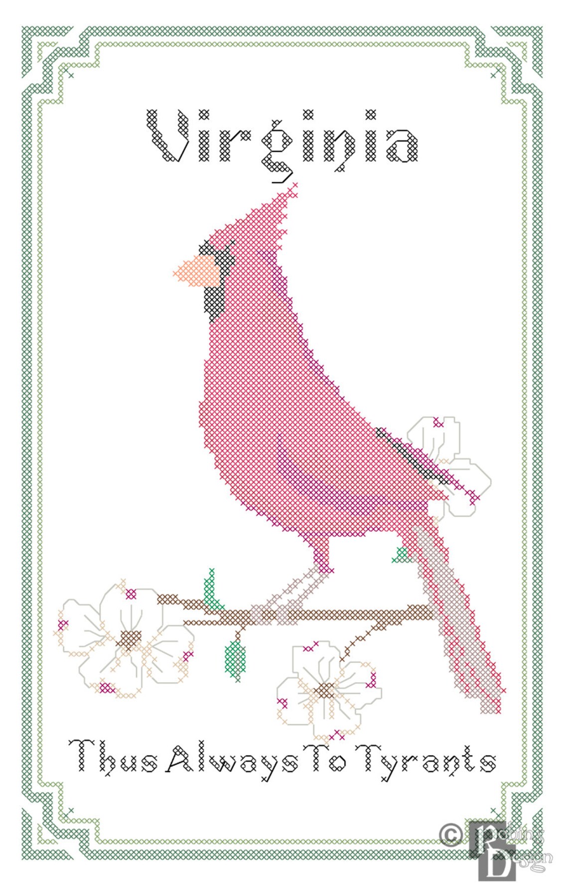 Virginia State Bird, Flower and Motto Cross Stitch Pattern PDF - Etsy