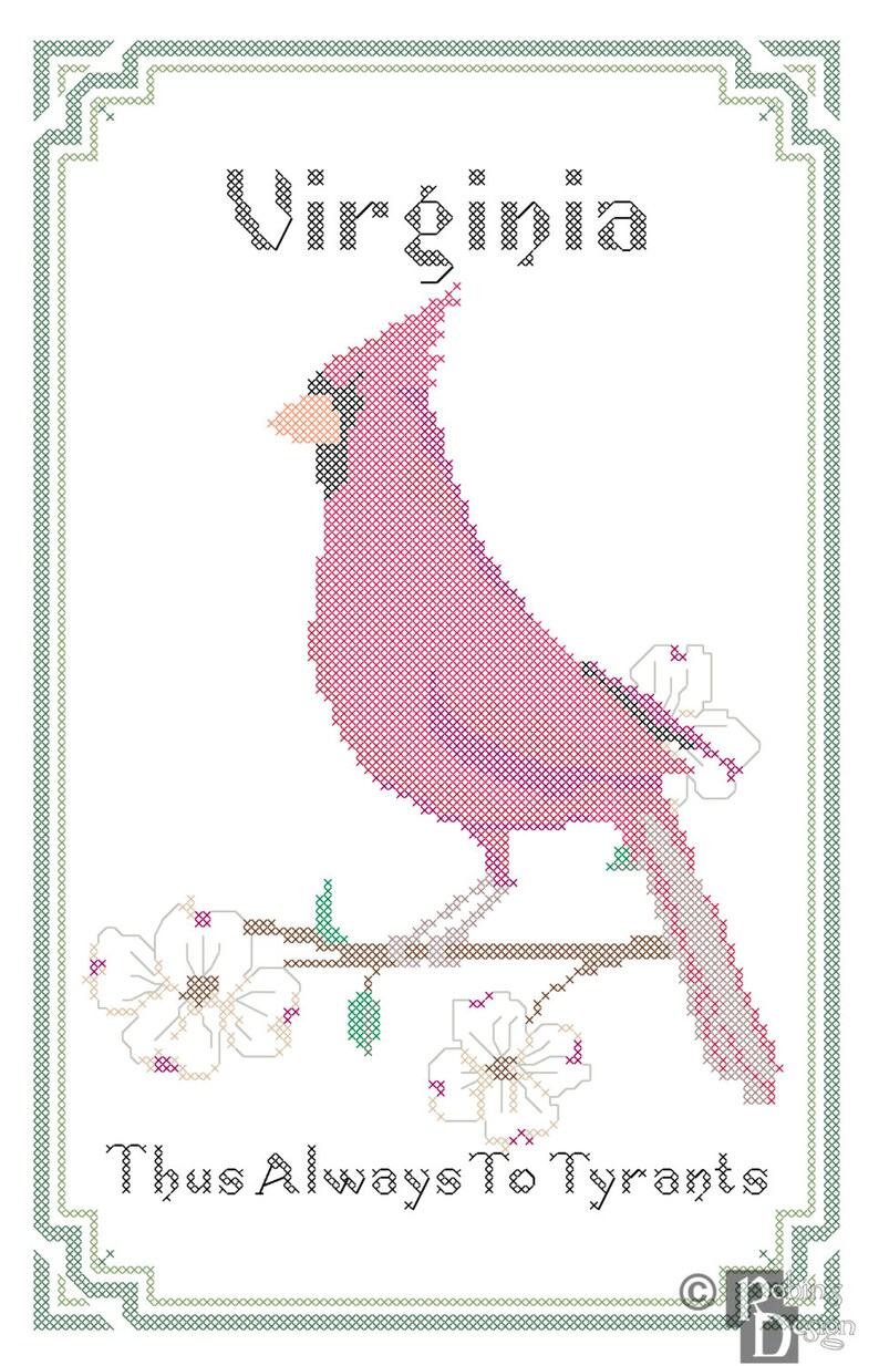 Virginia State Bird, Flower and Motto Cross Stitch Pattern PDF - Etsy