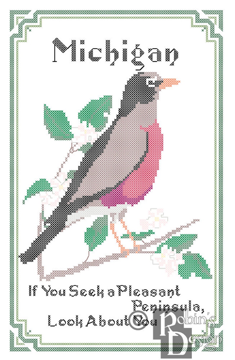 Michigan State Bird, Flower and Motto Cross Stitch Pattern PDF - Etsy