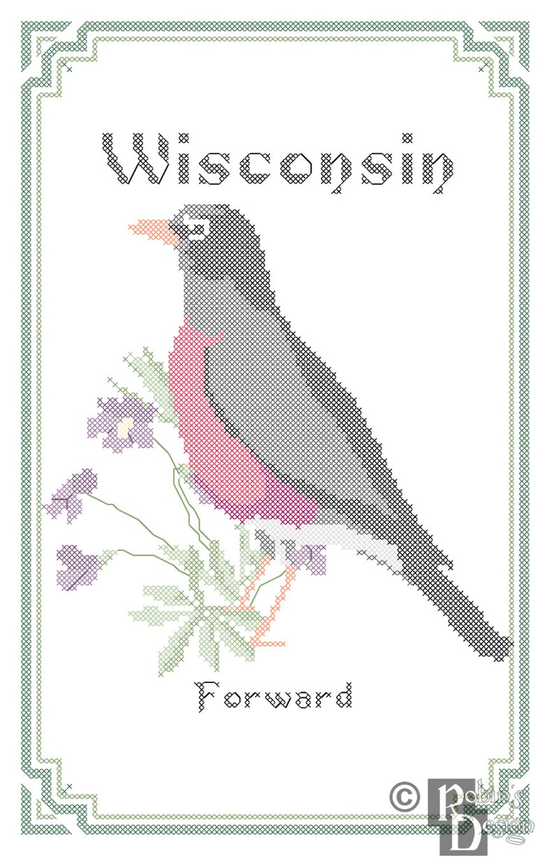 Wisconsin State Bird Flower and Motto Cross Stitch Pattern - Etsy