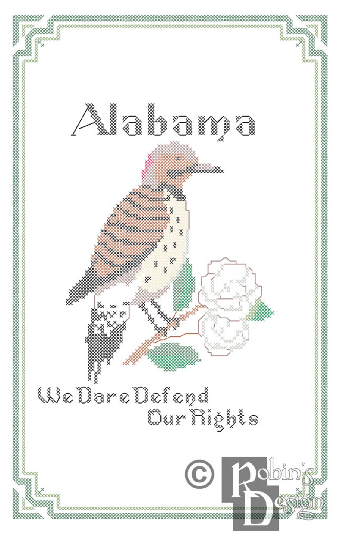 Alabama State Bird, Flower and Motto Cross Stitch Pattern PDF - Etsy