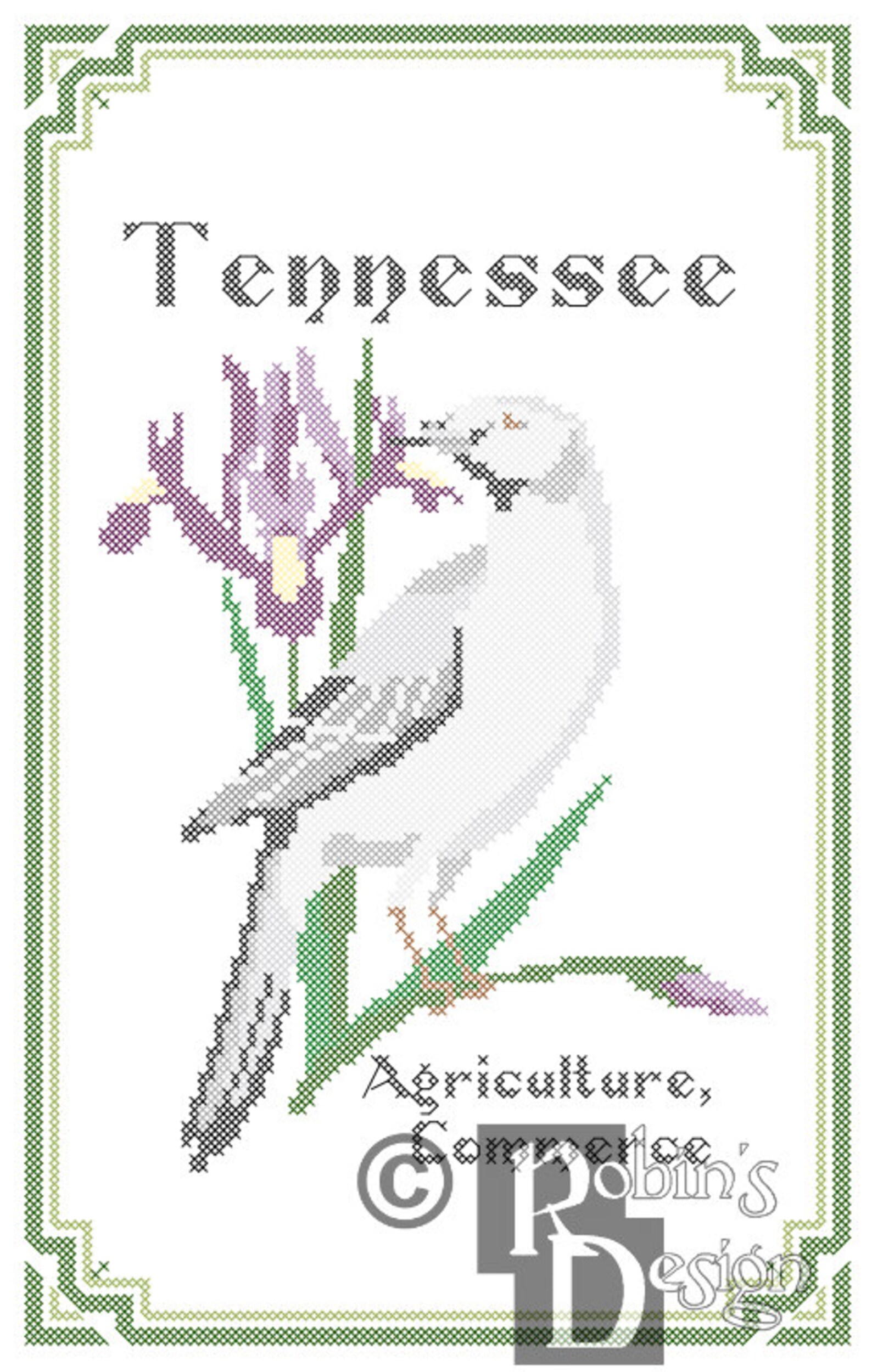 Tennessee State Bird, Flower and Motto Cross Stitch Pattern PDF - Etsy
