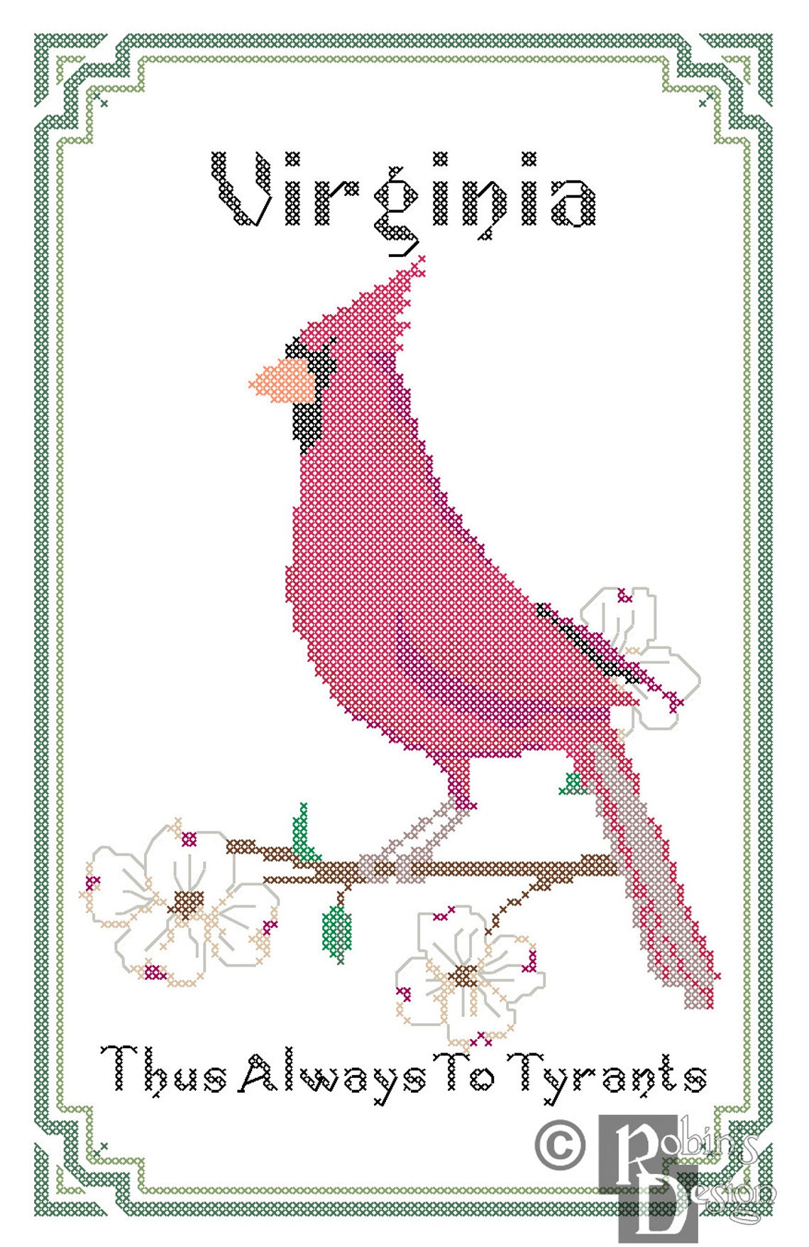 Virginia State Bird, Flower and Motto Cross Stitch Pattern PDF - Etsy
