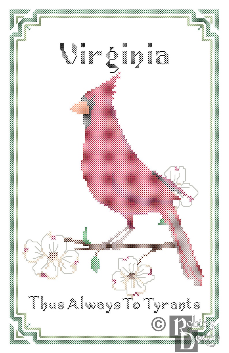 Virginia State Bird, Flower and Motto Cross Stitch Pattern PDF - Etsy