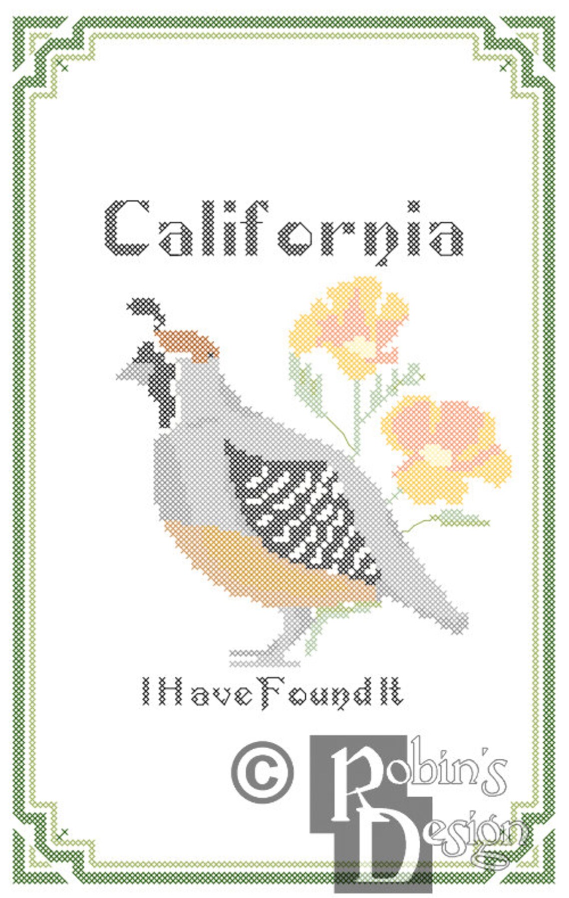 California State Bird, Flower and Motto Cross Stitch Pattern PDF - Etsy UK
