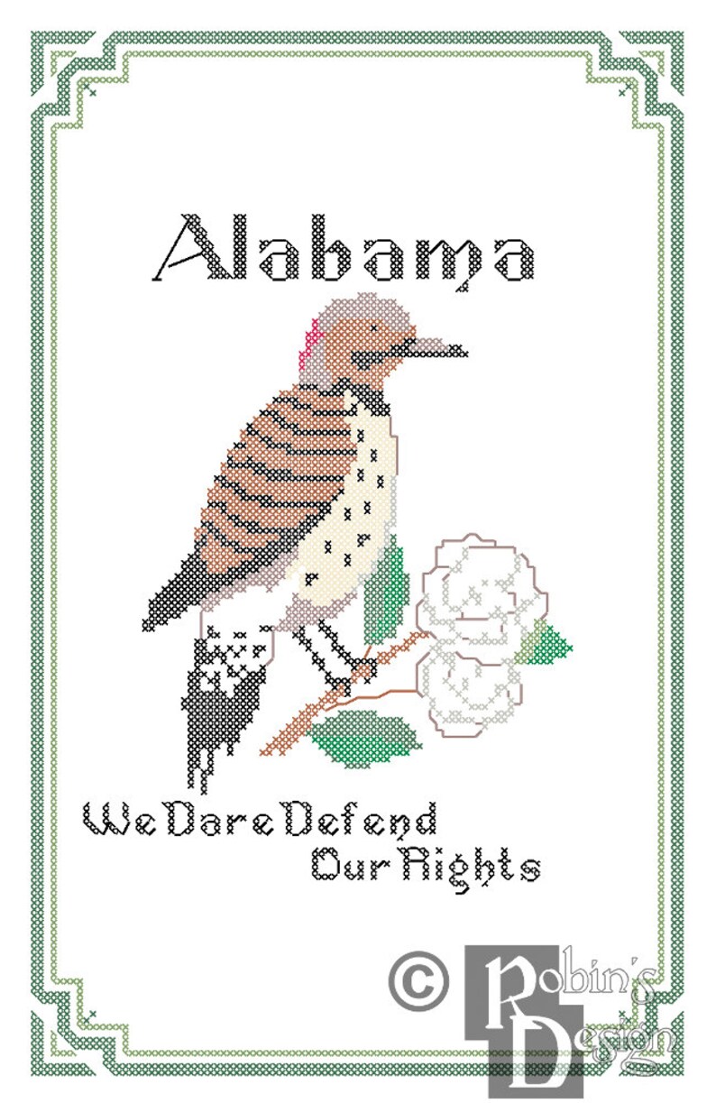 Alabama State Bird, Flower and Motto Cross Stitch Pattern PDF - Etsy