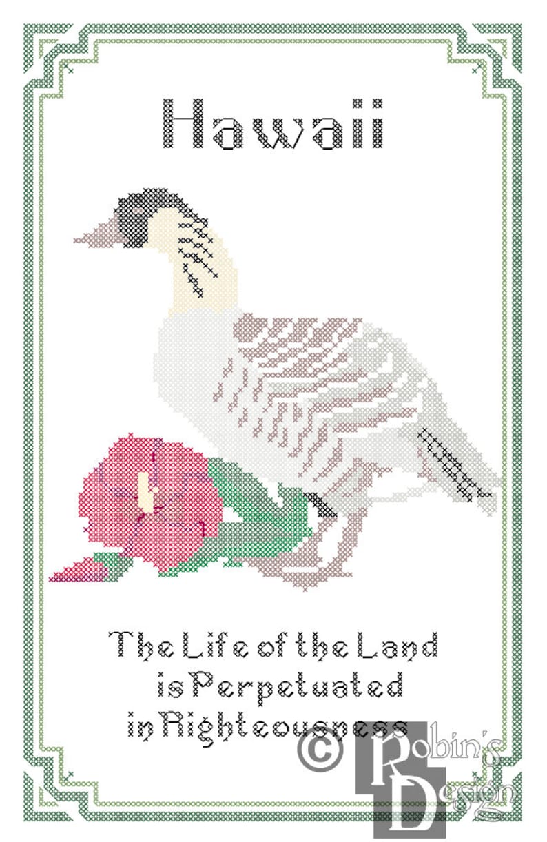 Hawaii State Bird, Flower and Motto Cross Stitch Pattern PDF - Etsy