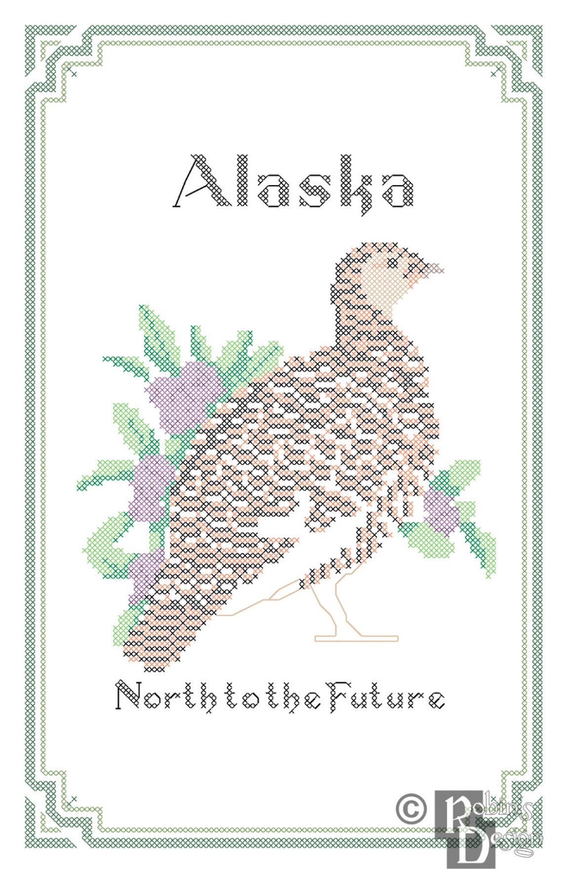 Alaska State Bird, Flower and Motto Cross Stitch Pattern PDF - Etsy