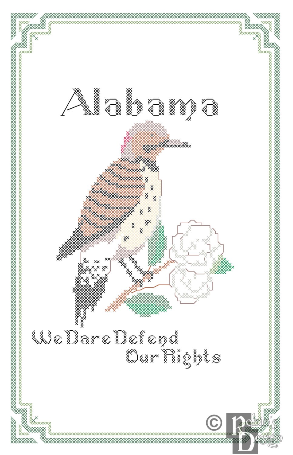 Alabama State Bird, Flower and Motto Cross Stitch Pattern PDF - Etsy