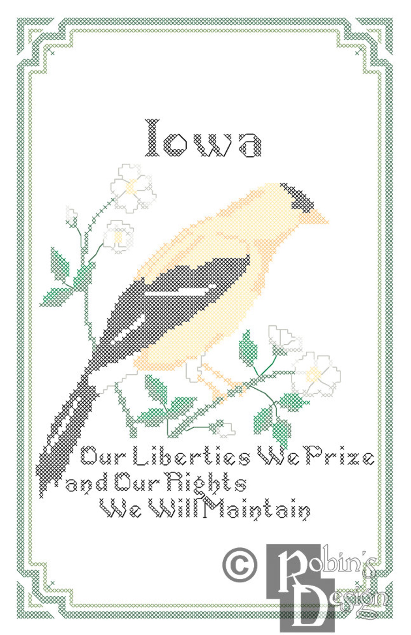 Iowa State Bird, Flower and Motto Cross Stitch Pattern PDF - Etsy