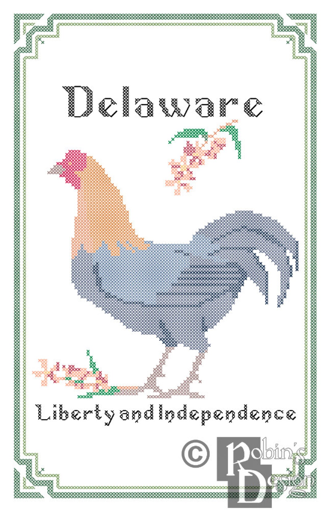 Delaware State Bird, Flower and Motto Cross Stitch Pattern PDF - Etsy