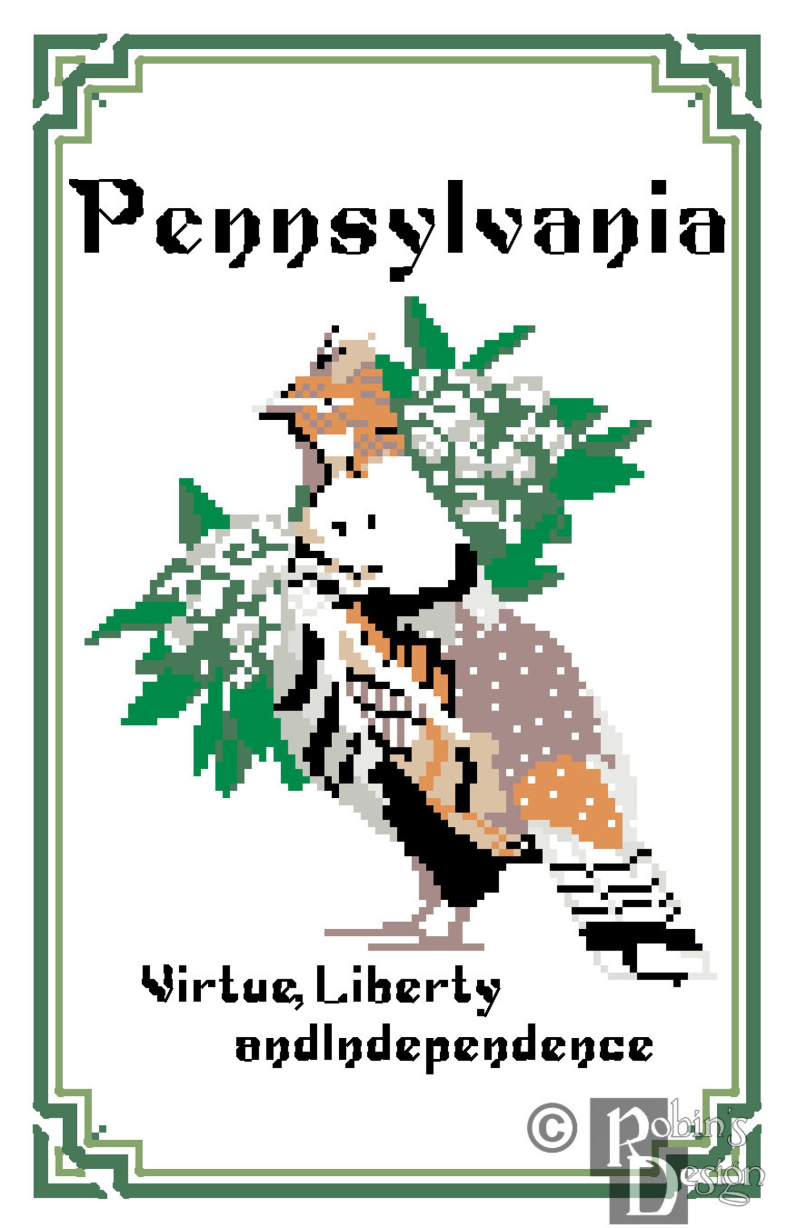 Pennsylvania State Bird, Flower and Motto Cross Stitch Pattern PDF - Etsy
