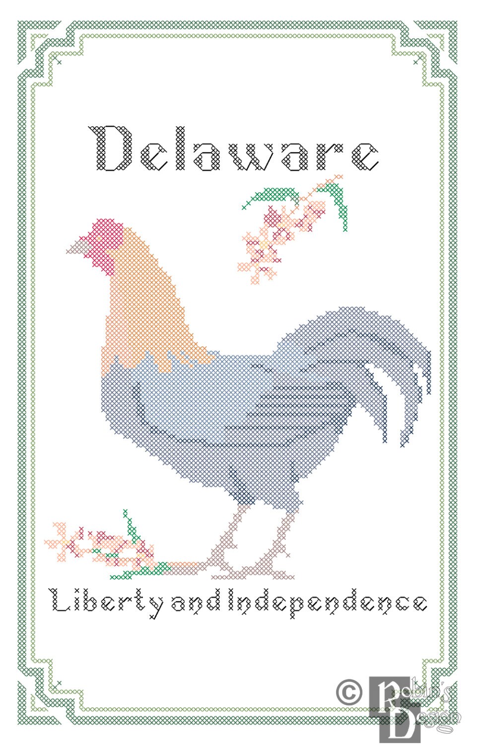 Delaware State Bird, Flower and Motto Cross Stitch Pattern PDF - Etsy