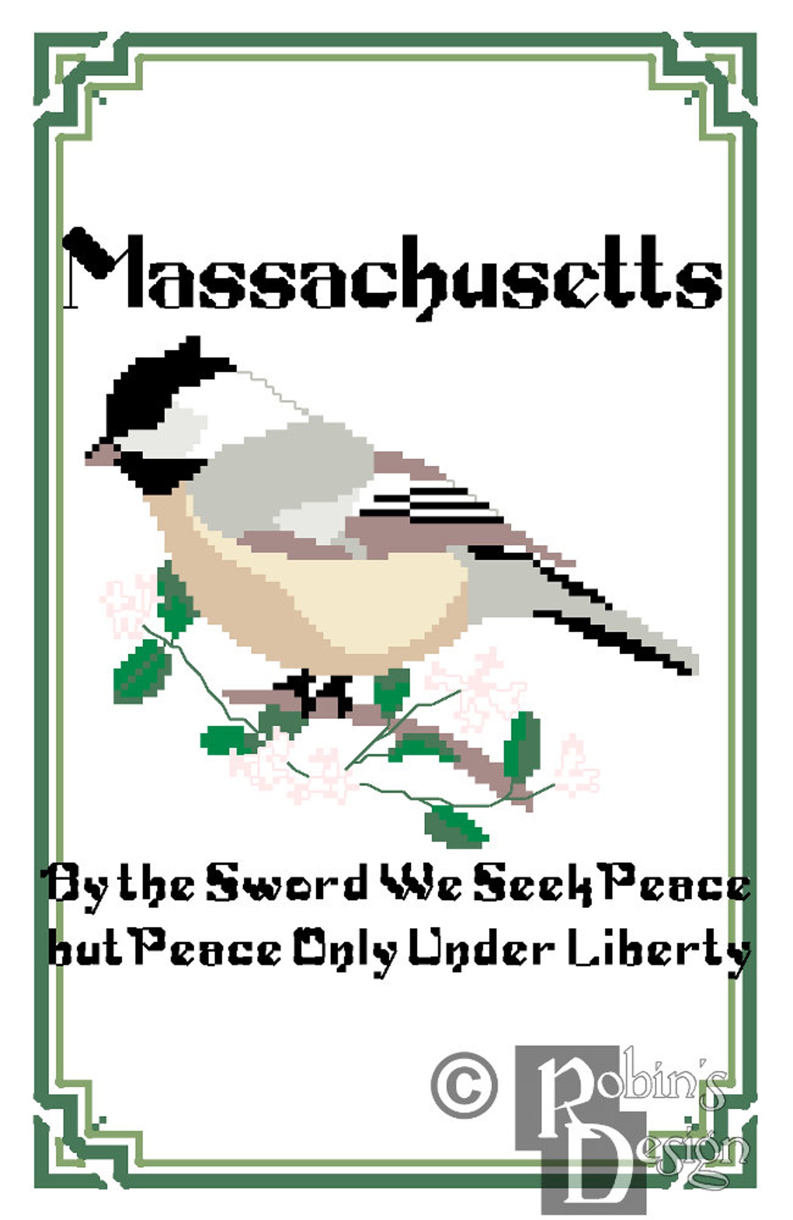 Massachusetts State Bird, Flower and Motto Cross Stitch Pattern PDF - Etsy