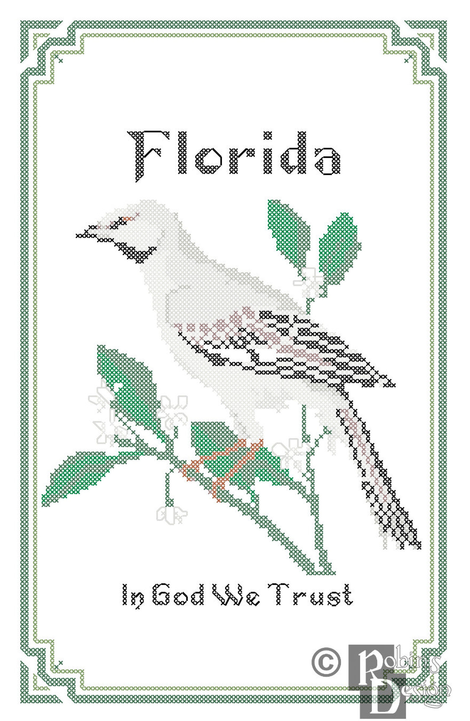 Florida State Bird, Flower and Motto Cross Stitch Pattern PDF - Etsy