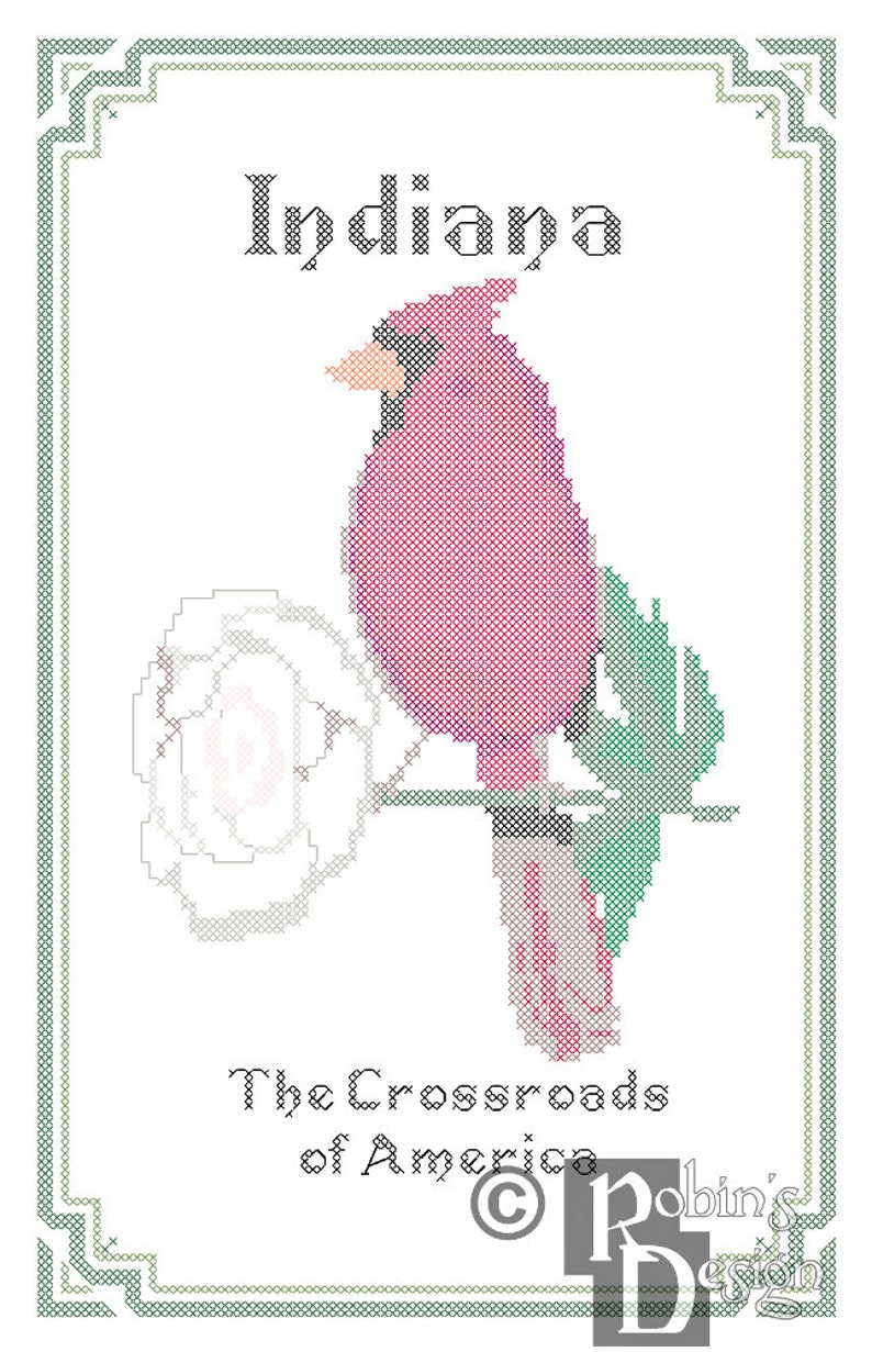 Indiana State Bird, Flower and Motto Cross Stitch Pattern PDF - Etsy