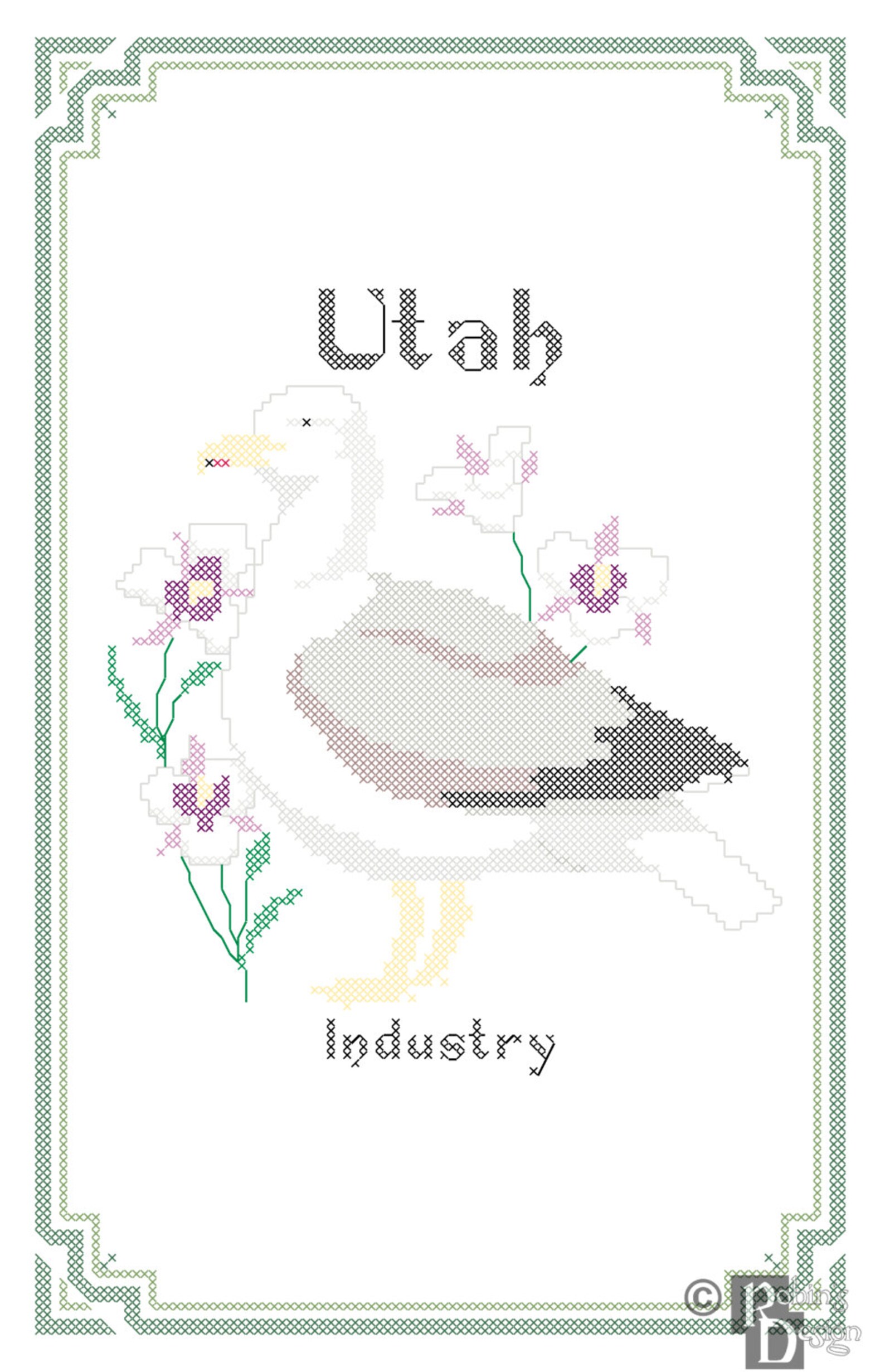 Utah State Bird, Flower and Motto Cross Stitch Pattern PDF - Etsy
