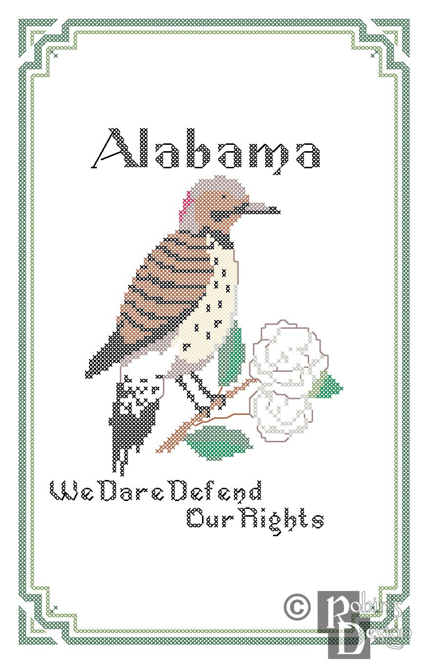 Alabama State Bird, Flower and Motto Cross Stitch Pattern PDF - Etsy