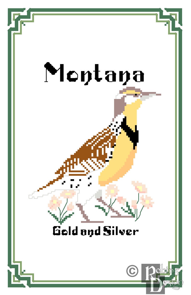 Montana State Bird, Flower and Motto Cross Stitch Pattern PDF - Etsy