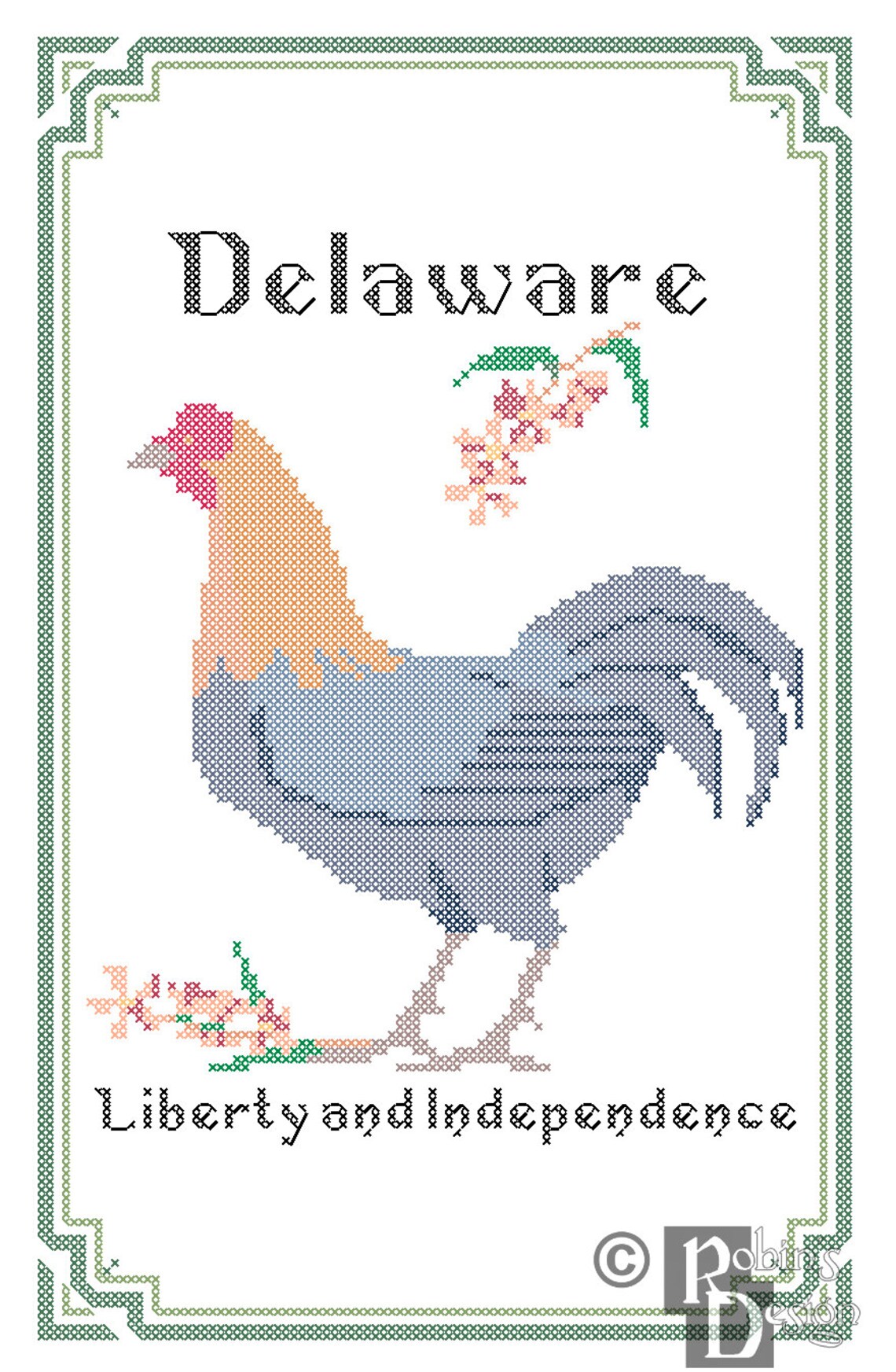 Delaware State Bird, Flower and Motto Cross Stitch Pattern PDF - Etsy