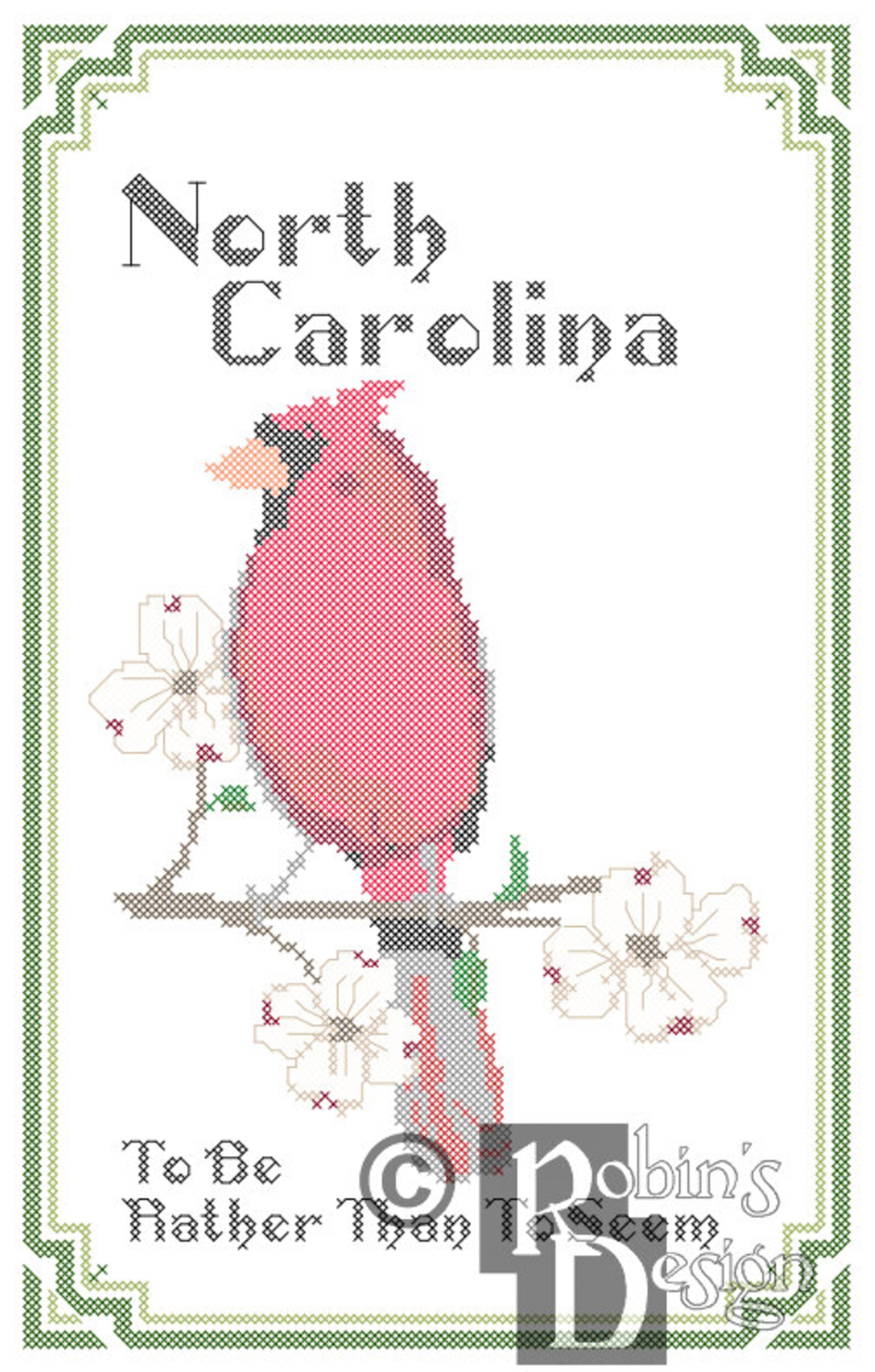 North Carolina State Bird, Flower and Motto Cross Stitch Pattern PDF - Etsy