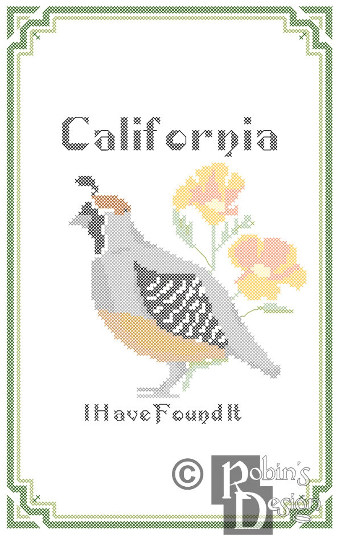 California State Bird, Flower and Motto Cross Stitch Pattern PDF - Etsy UK