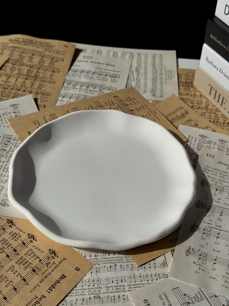 White Ceramic Tray – Handmade Round Trinket Dish – Minimalist Japandi ...