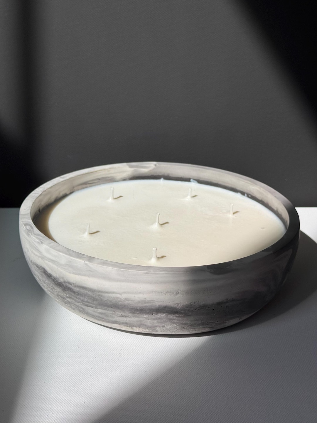 Round Concrete Candle Bowl – Hand-poured Soy Candle | Sculptural ...