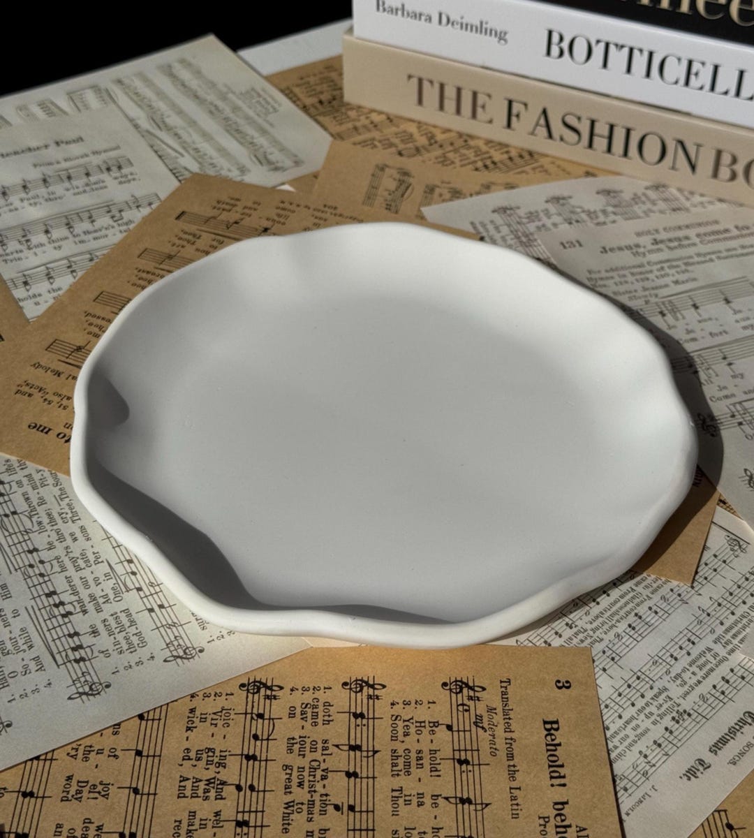White Ceramic Tray – Handmade Round Trinket Dish – Minimalist Japandi ...