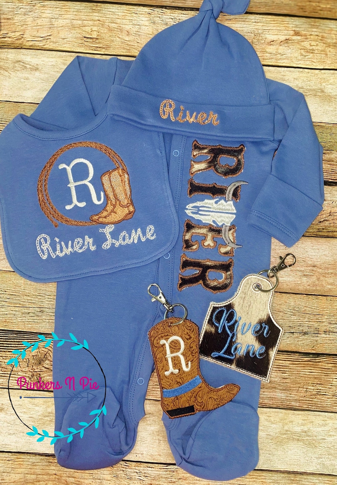 Western Cowboy Footed Sleeper for Boy - Personalized - Boho Cow Skull ...