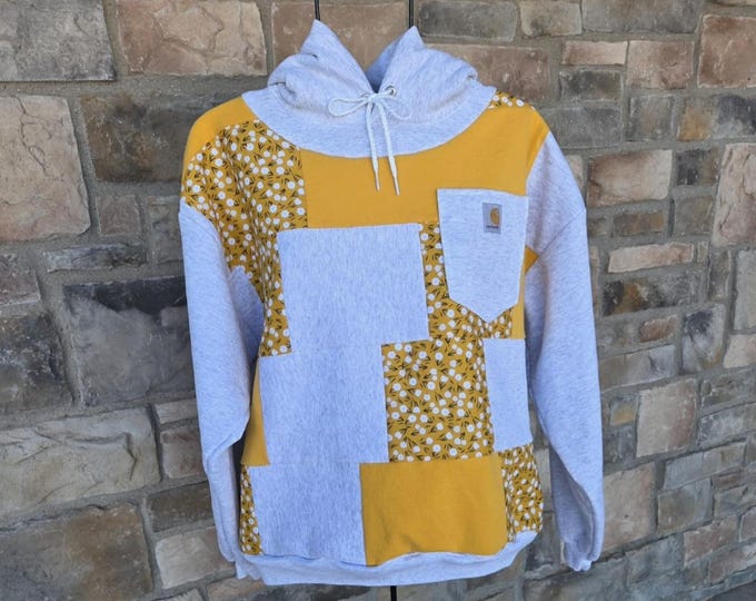 Quilted Upcycled Hoodie: Reworked Thrifted Flannel & T-shirt, Size ...