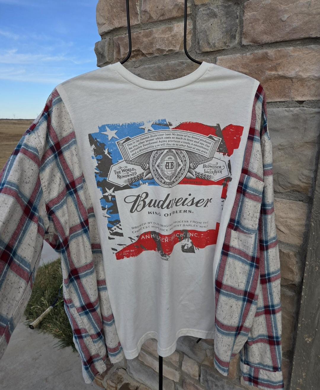 Upcycled Reworked Flannel Tshirt Band Tshirt Plaid Thrifted Clothing ...