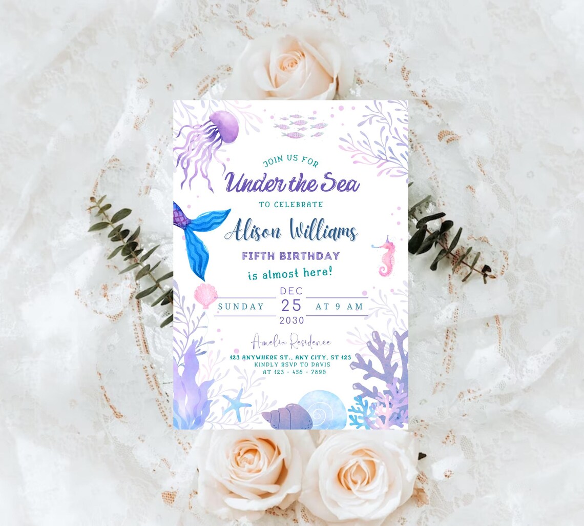 Editable Mermaid Pool Party Invitation, Splish Splash Birthday ...