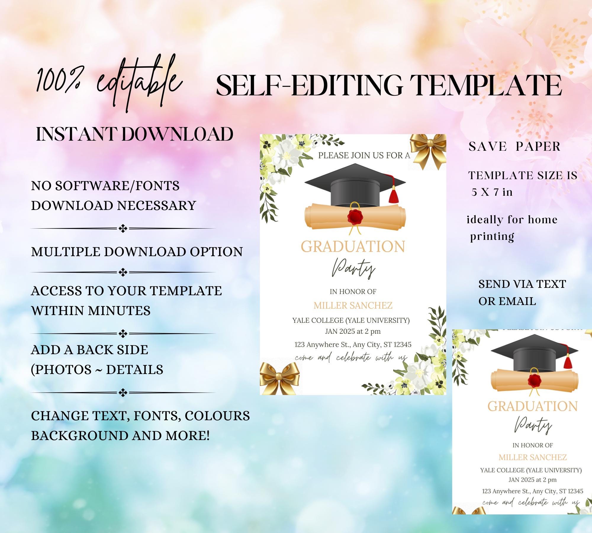Editable Graduation Invitation Template, Graduation Announcement ...