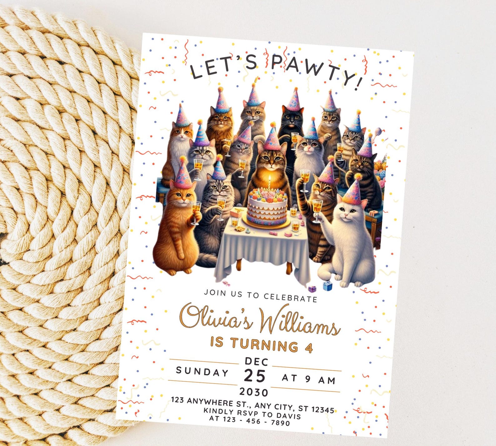Cat Birthday Invitation Cat Party Invitation Cat Birthday Party ...