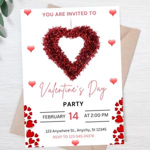 Editable Valentine's Day Party Invitation Template, Pink and Red Hearts ...