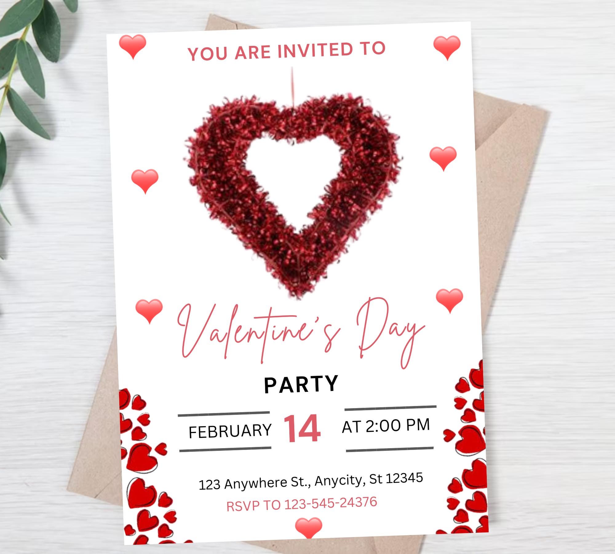 Editable Valentine's Day Party Invitation Template, Pink and Red Hearts ...
